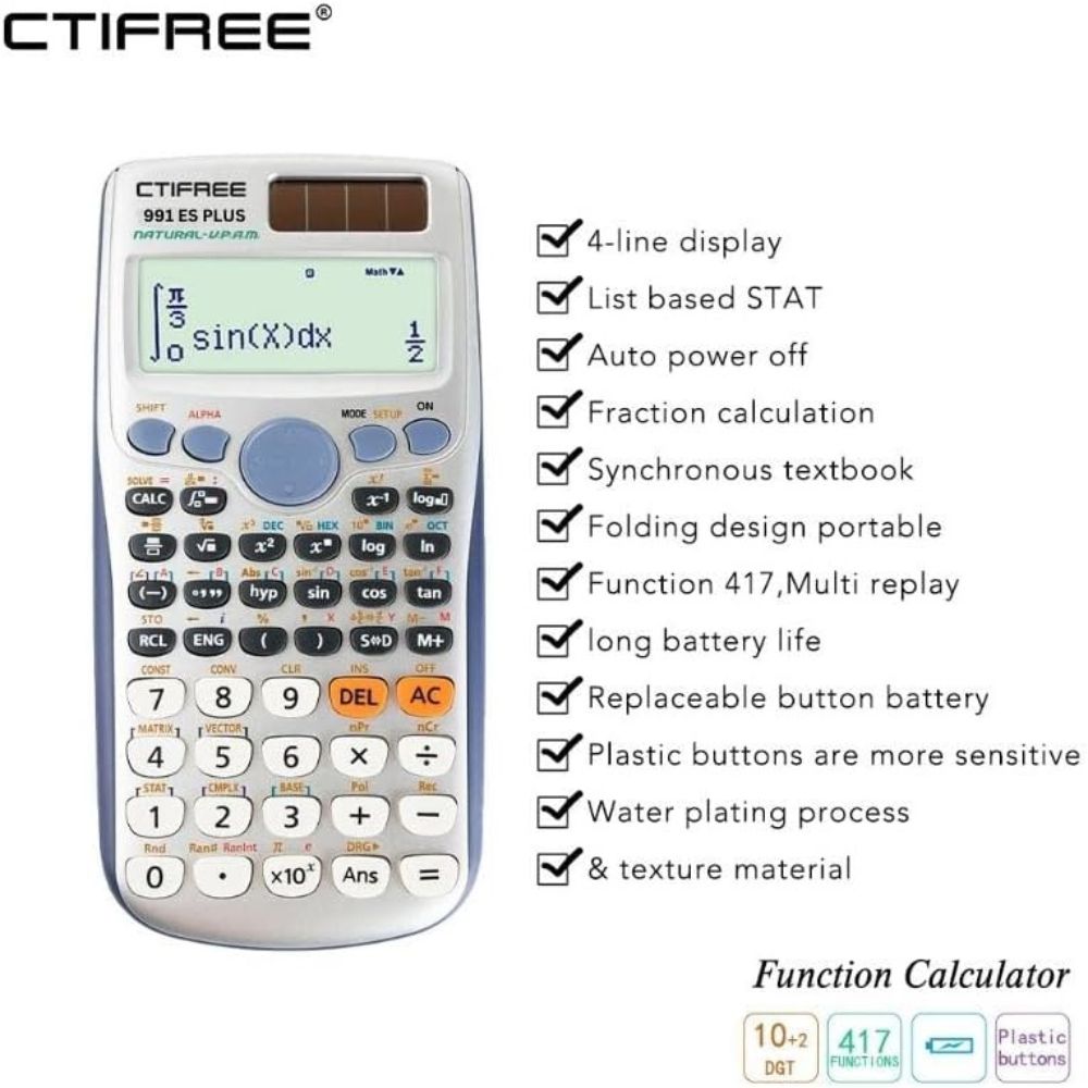 CTIFREE Scientific Calculator 417 Function 2 Line 10+2 Digits– Marina ...
